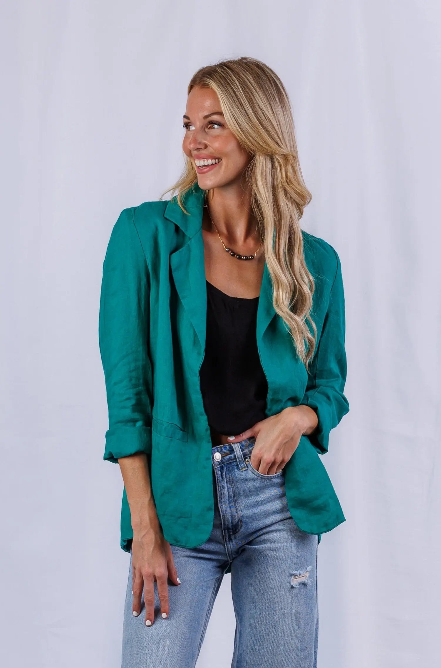 Piper Blazer Jade Linen – Sea Lustre